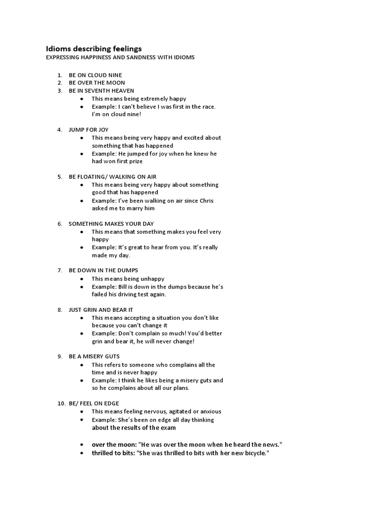 Idioms Describing Feelings | PDF