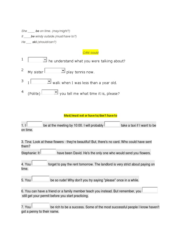 Modal Verbs Practice Exercises | PDF