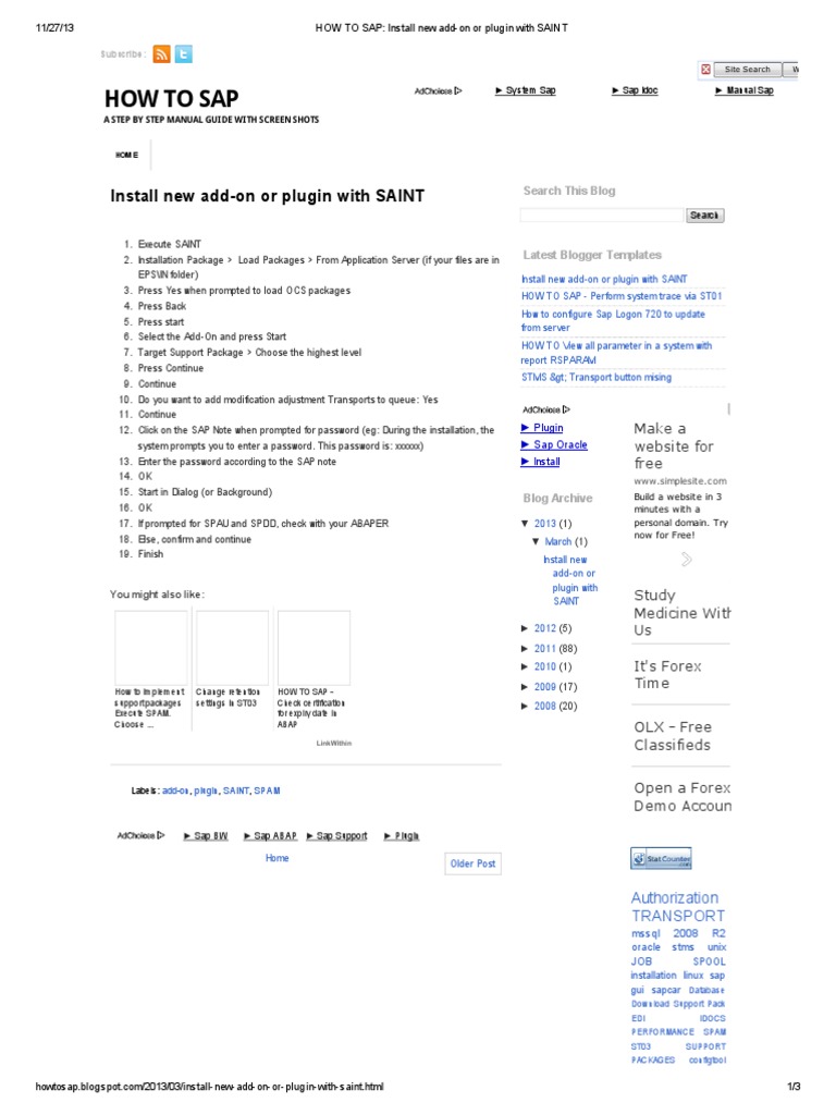 HOW To SAP - Install New Add-On or Plugin With SAINT | PDF | Microsoft ...