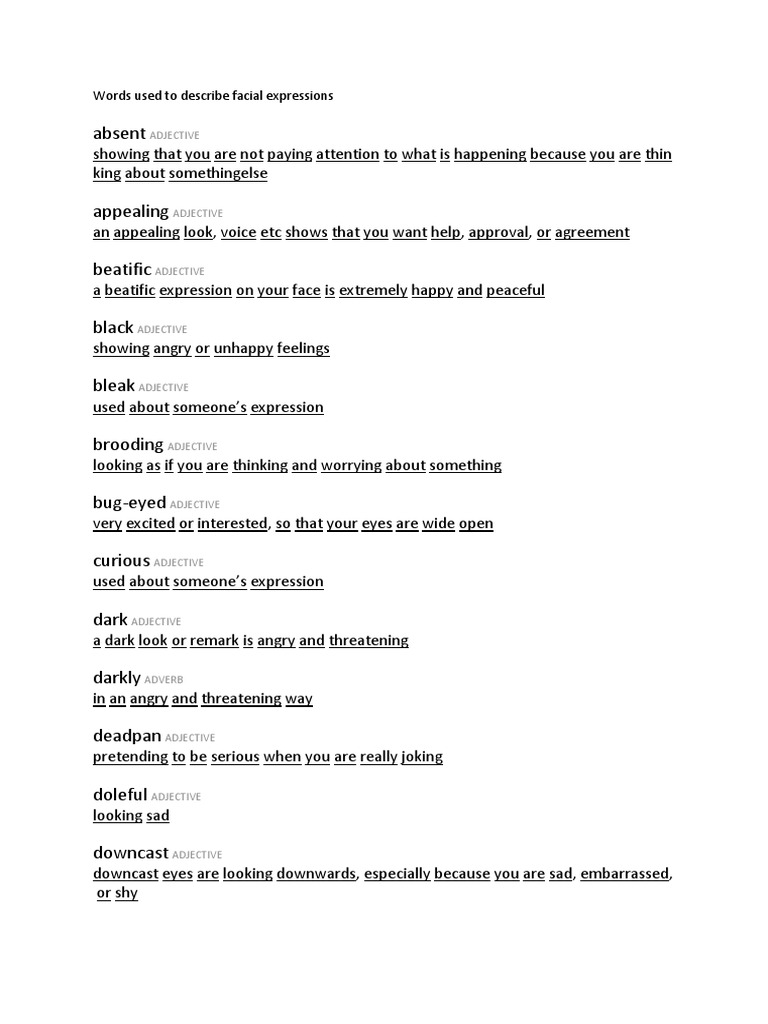 Words Used To Describe Facial Expressions | Download Free PDF | Adverb ...