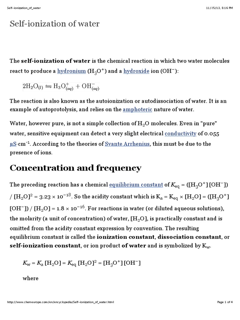 Self-Ionization of Water | PDF | Properties Of Water | Ph