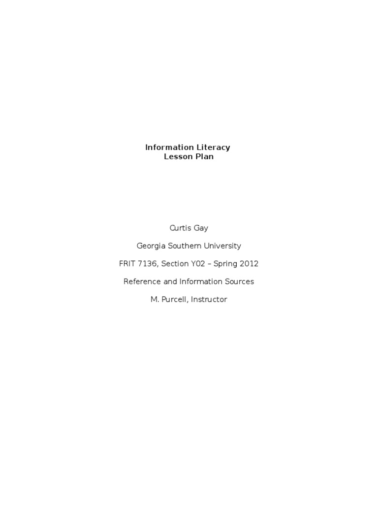 Information Literacy Lesson Plan | PDF | Learning | Teaching And Learning