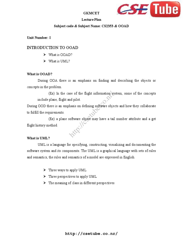 CS2353 - Object Oriented Analysis and Design | PDF | Conceptual Model | Unified Modeling Language