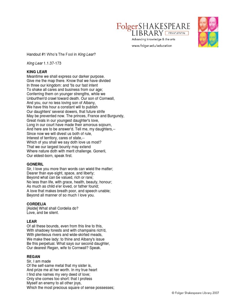 Lim Lear Handout 1 | PDF | King Lear