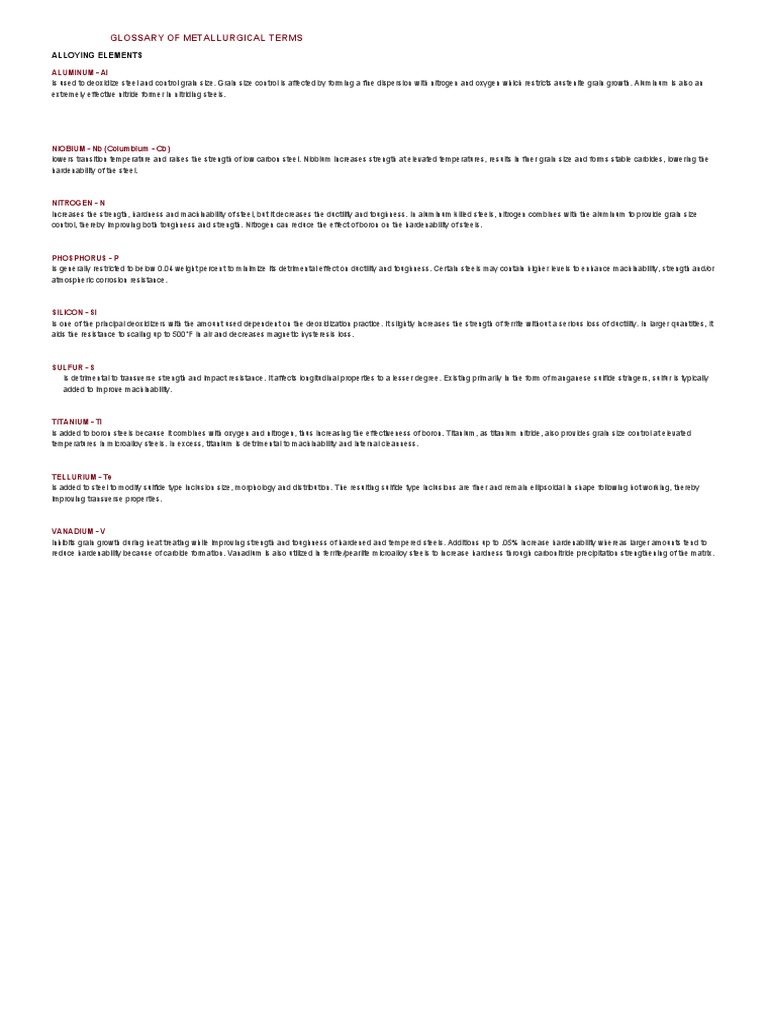 Glossary of Metallurgical Terms | PDF | Steel | Building Materials
