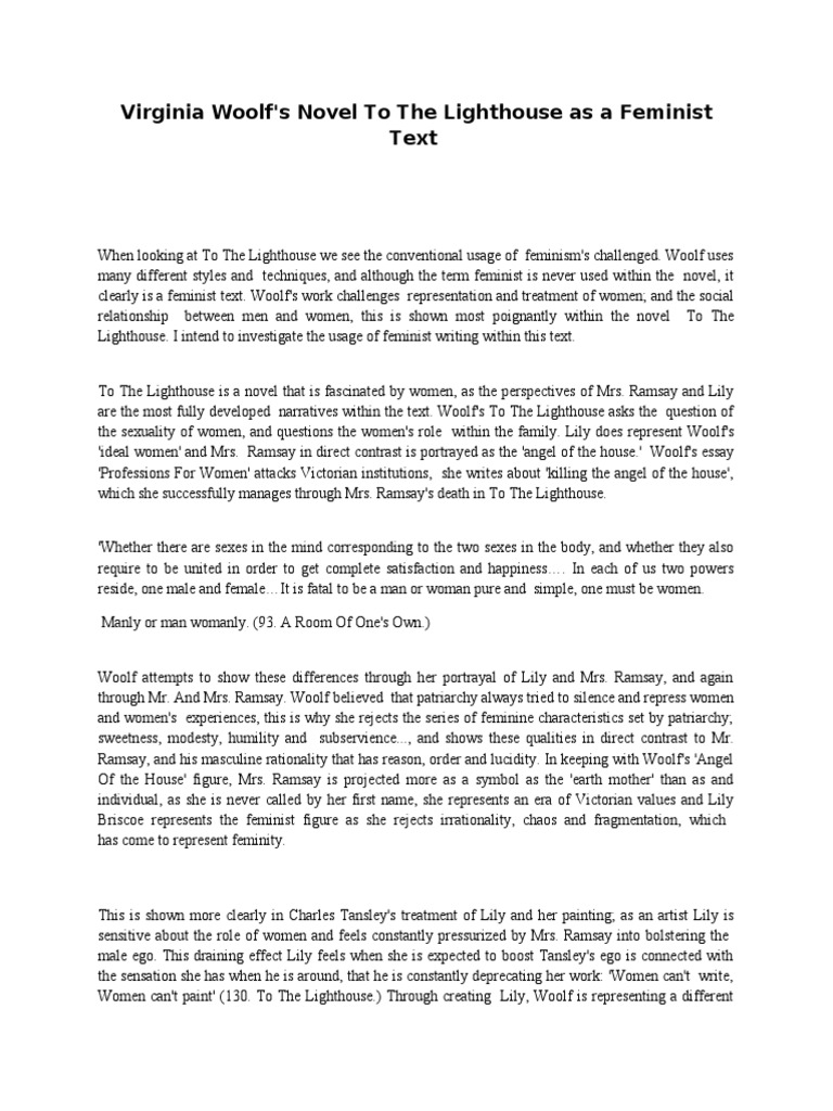 Feminism in Woolf's To The Lighthouse | PDF | To The Lighthouse ...