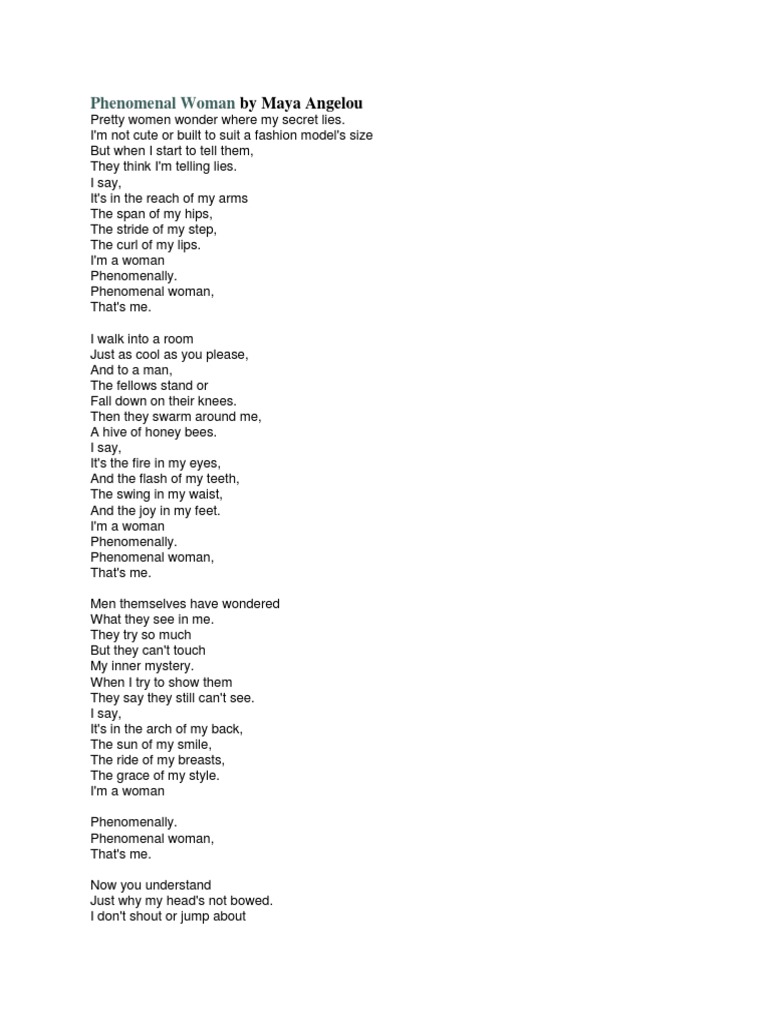 A Phenomenal Woman: Analysis of Maya Angelou's Poem | PDF | Pollinator ...