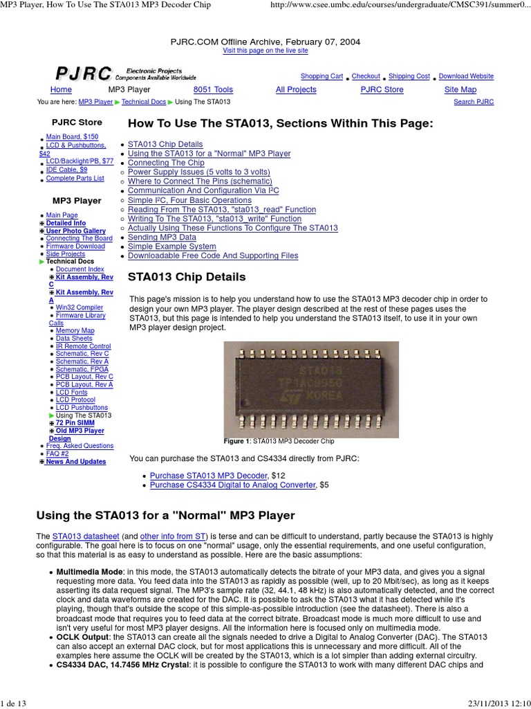 MP3 Player, How To Use The STA013 MP3 Decoder Chip | PDF | Mp3 ...