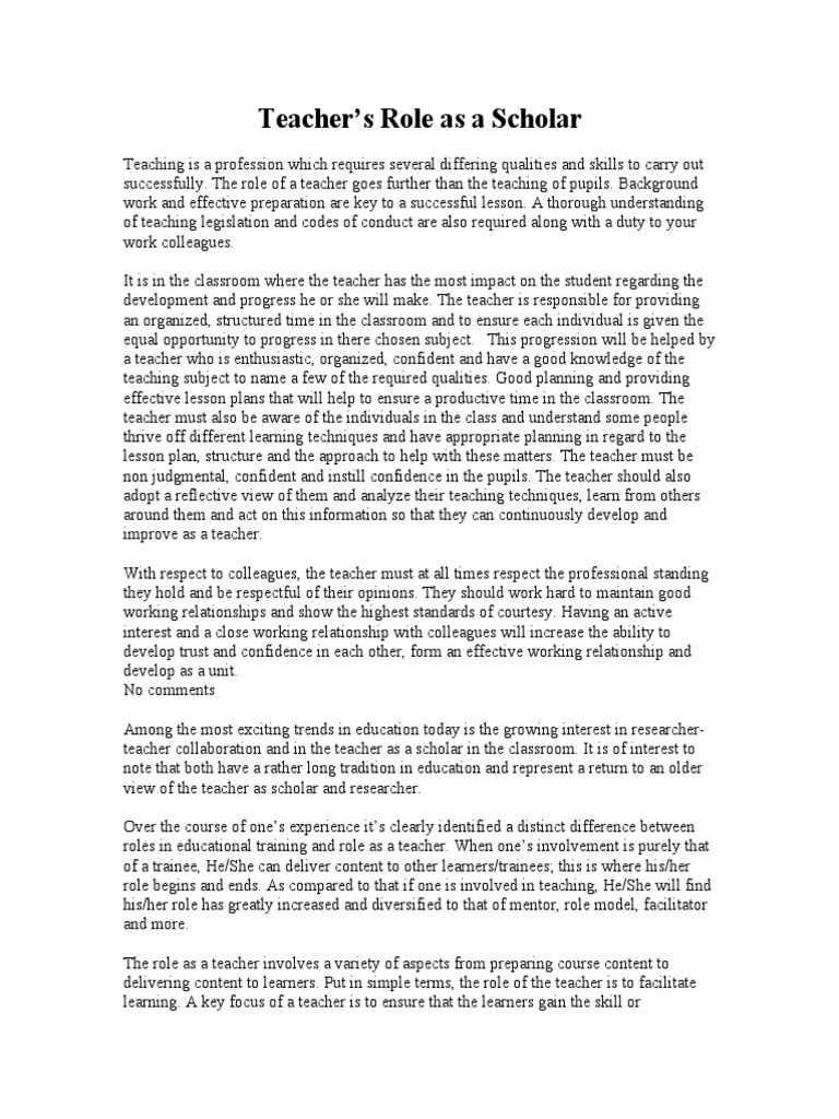 Teacher's Role As A Scholar | PDF | Teachers | Lesson Plan