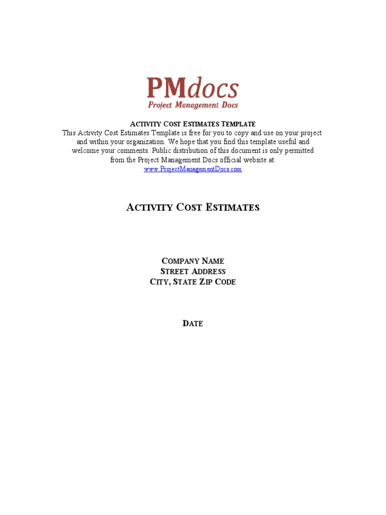 Activity Cost Estimates Template | Download Free PDF | Business