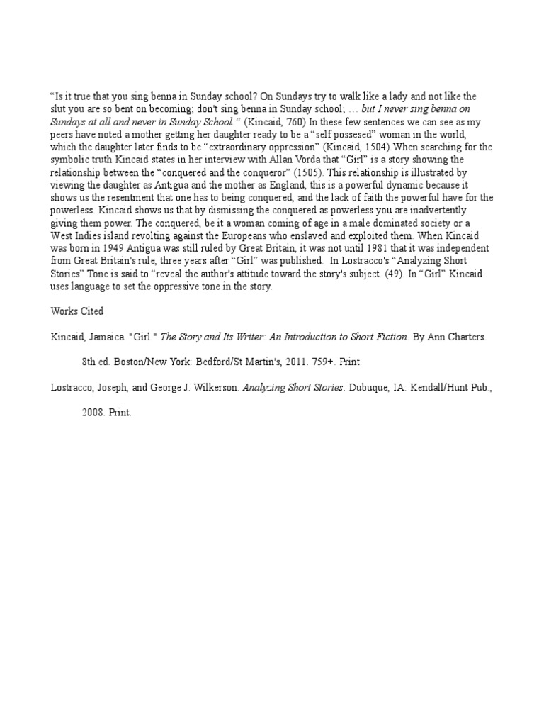 Kincaid's "Girl": Oppression and Power | PDF | Mystery, Thriller ...