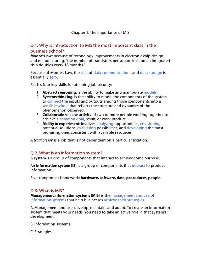 Experiencing MIS Notes On Chapters 1 - 7 | PDF | Strategic Management ...