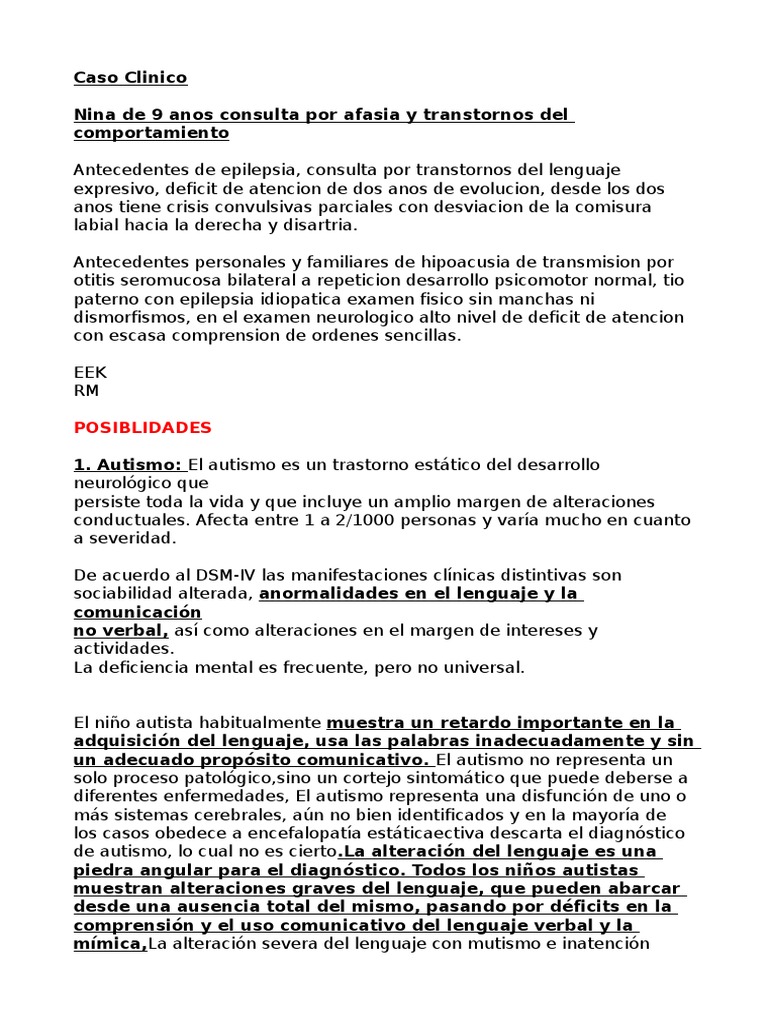 Caso Clinico Pdf Autismo Discapacidad Intelectual