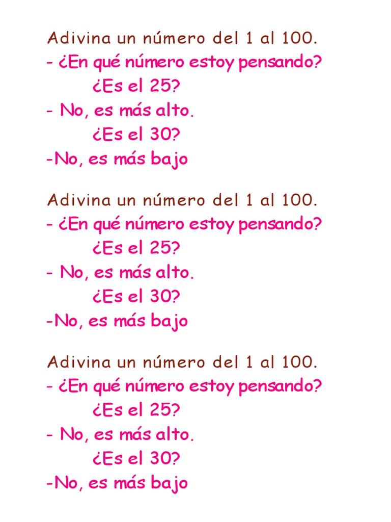 Actividad 1 Conversaciones Adivina Un Número Del 1 Al 100 | PDF