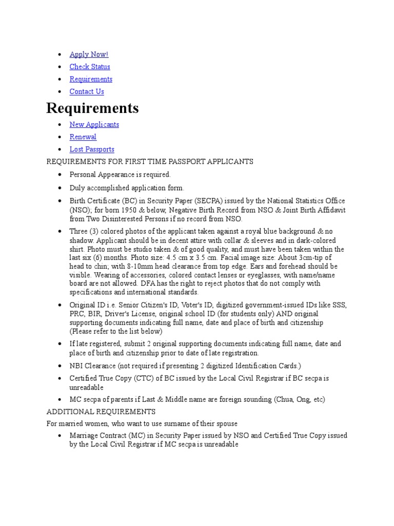 Passport Requirement | Birth Certificate | Identity Document