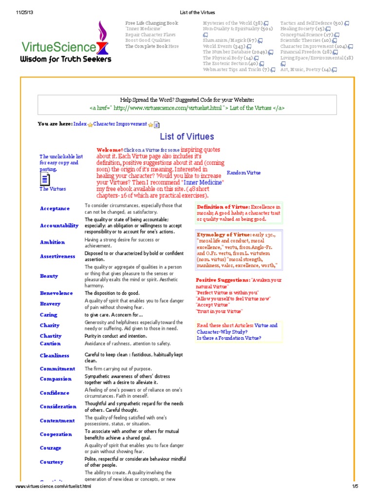 List of The Virtues | PDF | Courage | Virtue