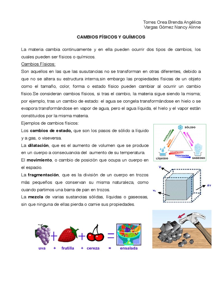 Cambios Físicos y Químicos de la Materia | PDF | Reacciones químicas ...