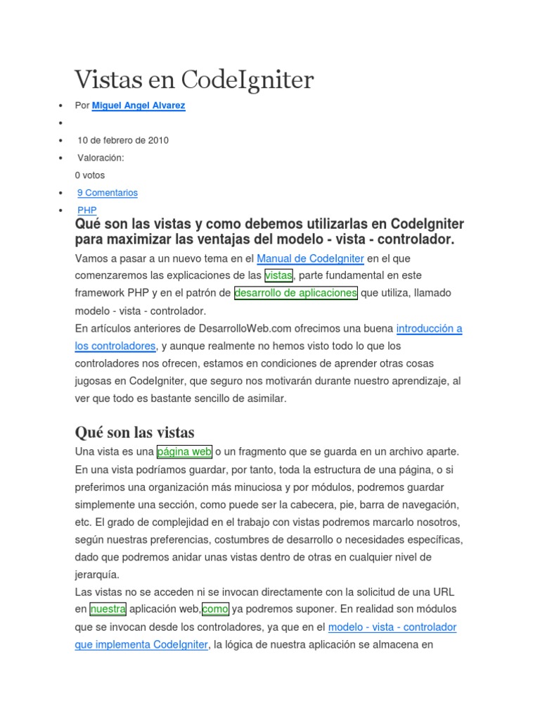Vistas en CodeIgniter | PDF | Directorio (Computación) | Php