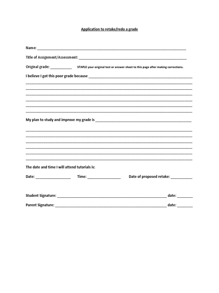 Grade Retake Application Form | PDF