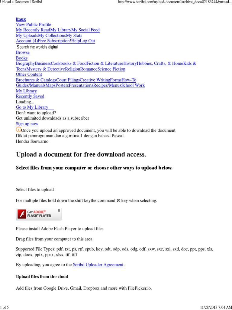 Upload A Document For Free Download Access Linux Download Free Pdf Scribd Computing 