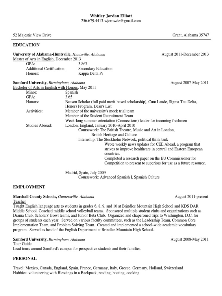 Whitley Jordan Elliott's Resume | PDF