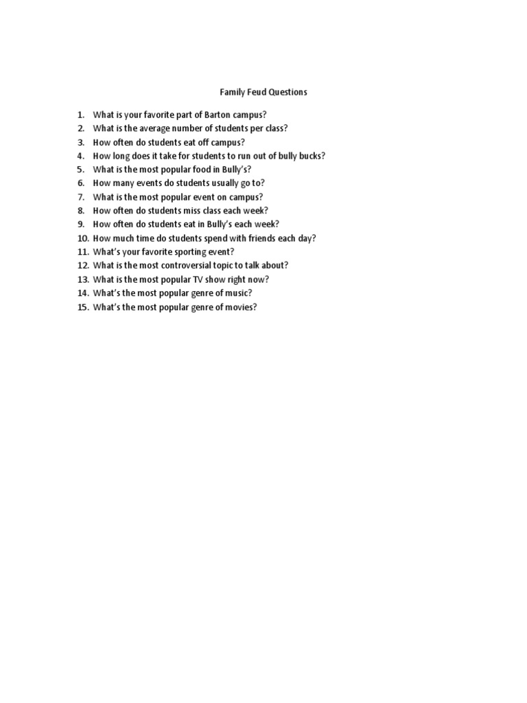 Family Feud Questions | PDF