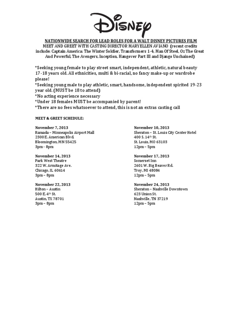 Disney Film Casting Call Events | PDF | Sports & Recreation | Travel