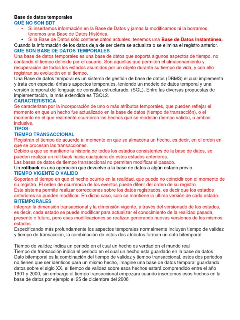 Base de Datos Temporales | PDF | Bases de datos | Ciencias de la Información
