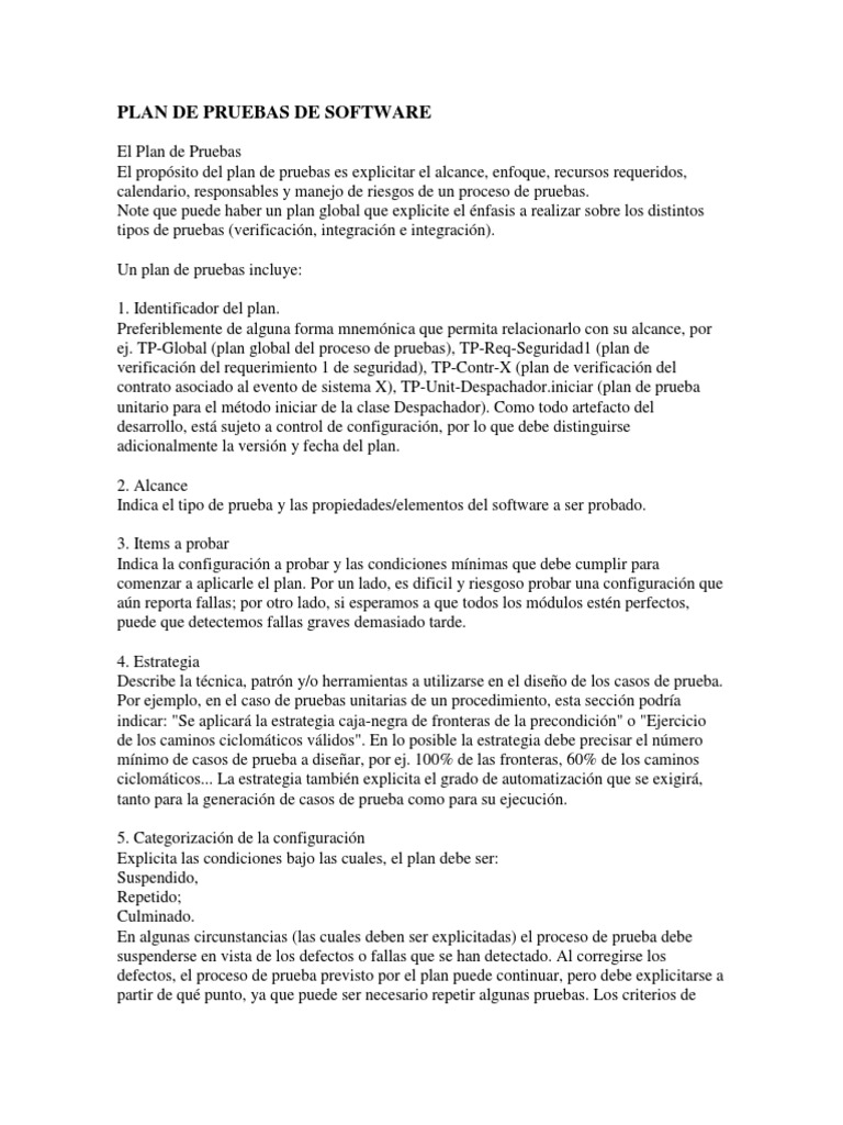 Plan de Pruebas de Software | PDF | Software | Ingeniería Informática