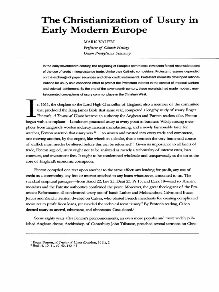 Christianization of Usury in Modern Europe | PDF | Usury | Calvinism