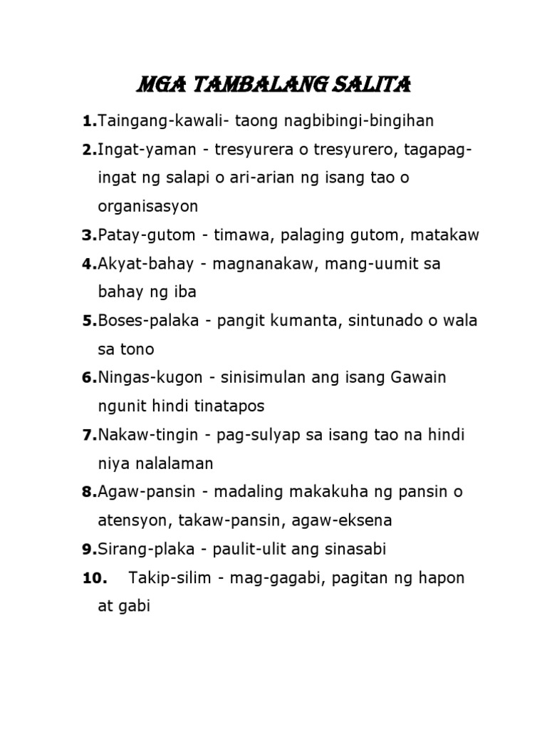 Mga Tambalang Salita | PDF