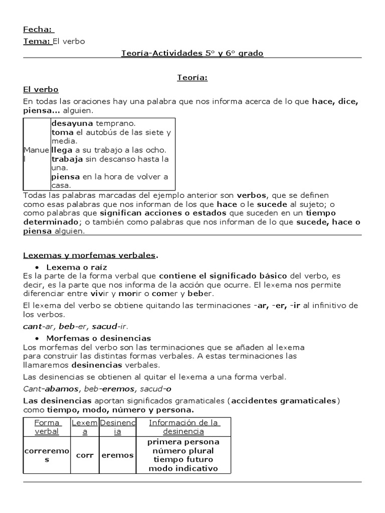 El Verbo 5° y 6° Grado | PDF | Verbo | Conjugación gramatical