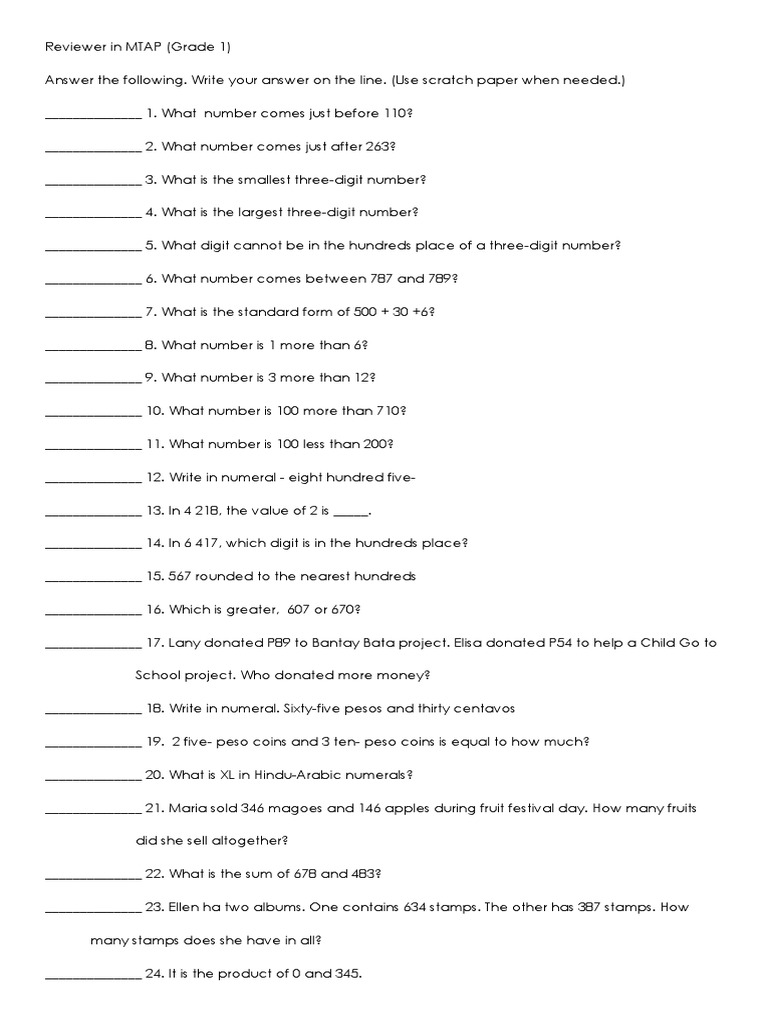 Grade 1 Reviewer | PDF