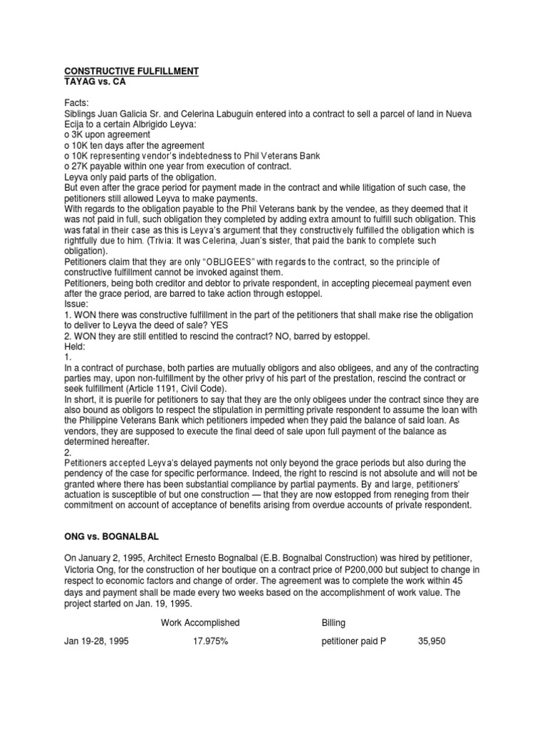 Oblicon Case Digest | PDF | Lease | Rescission