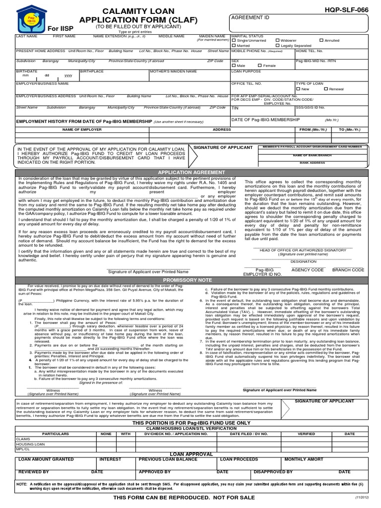 Calamity Loan Application Form (CLAF, HQP-SLF-066) (Applicable To Imus Branch Members Only ...
