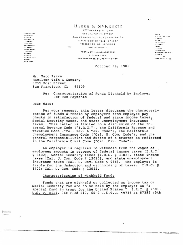 19811029a Baker McKenzie Letter | PDF