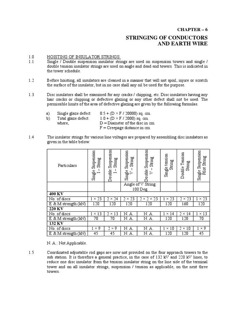 Stringing of Conductors & Earth Wire | PDF | Insulator (Electricity) | Wire