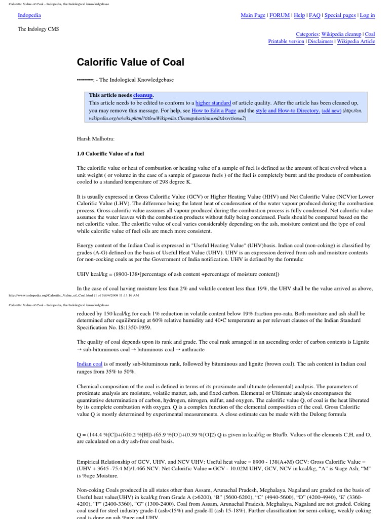 Calorific Value of Coal - A Useful Detail | PDF | Lignite | Coal