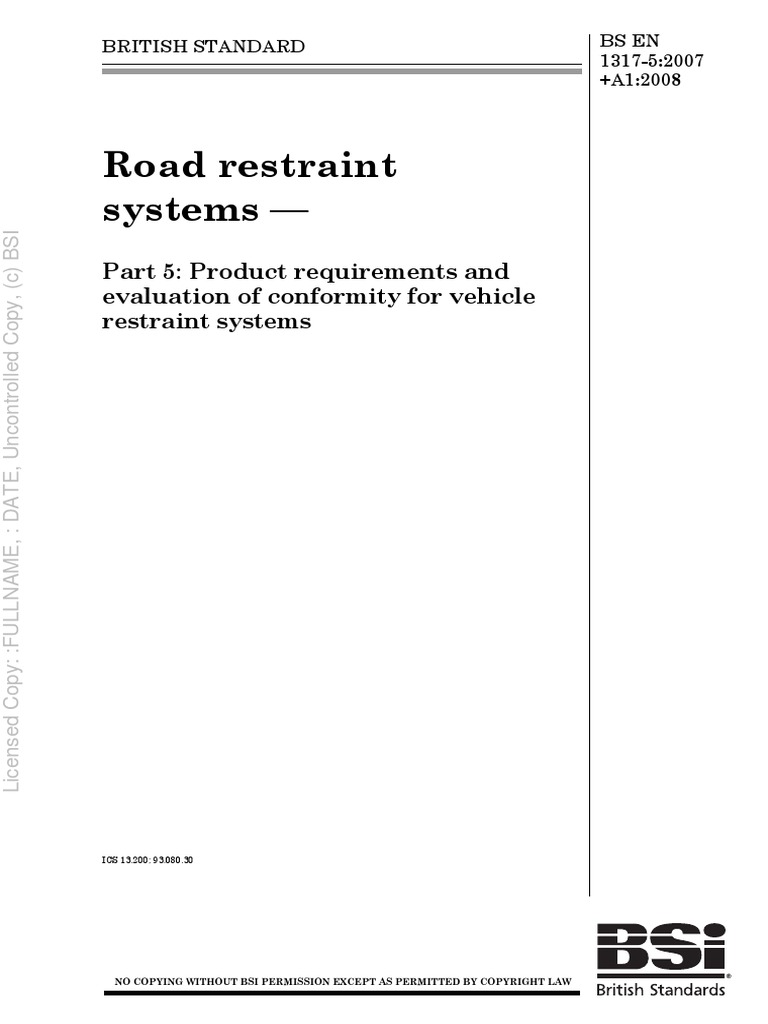 BS en 1317-5-2007+A1-2008 Road Restraint Systems Part 5 Product ...