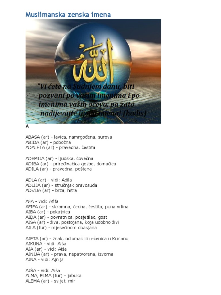 Muslimanska Zenska Imena | PDF