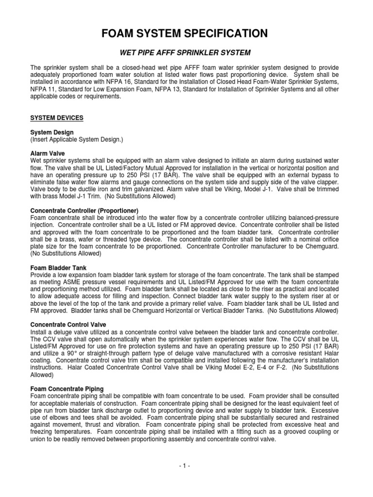 Foam System Specification PDF | PDF | Fire Sprinkler System | Valve