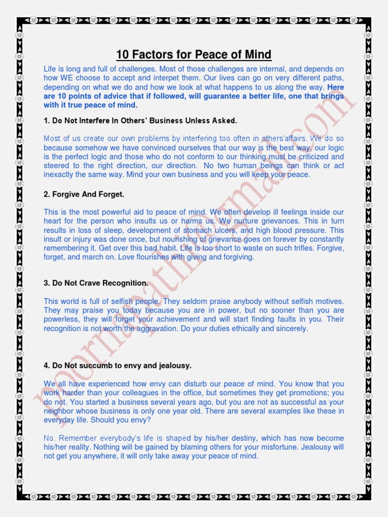 Peace of Mind! | PDF | Meditation | Mind