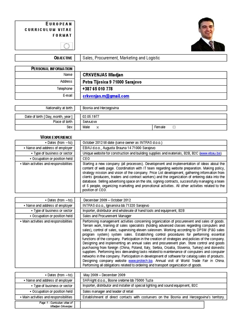 Mladjan Crkvenjas: CEO & Sales Expert CV | PDF | Sales | Retail