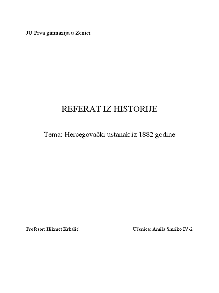 Hercegovački Ustanak Iz 1882. Godine | PDF