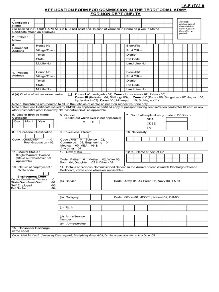 Application Form For Commission in The Territorial Army 2014 | PDF ...