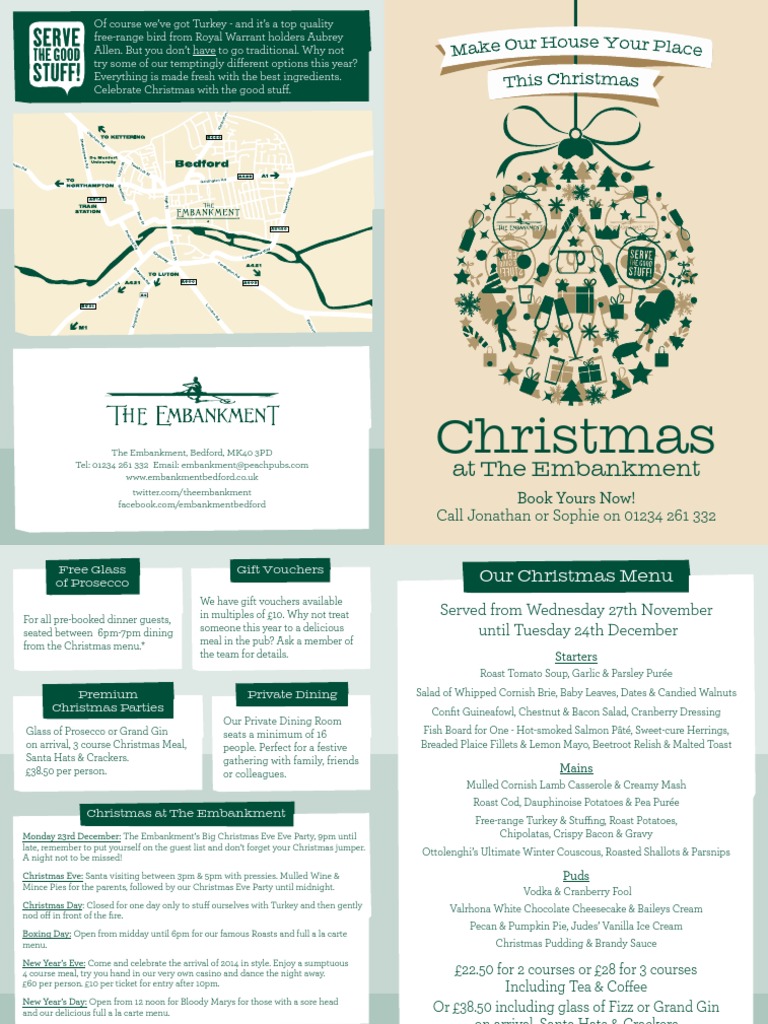 The Embankment Christmas Menu 2013 | PDF | Christmas | Salad