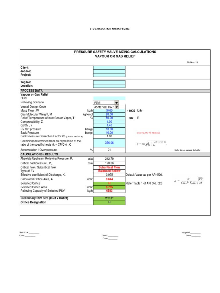 PSV SIZING CALCULATIONS FOR VAPOUR OR GAS RELIEF | PDF | Pressure | Gases
