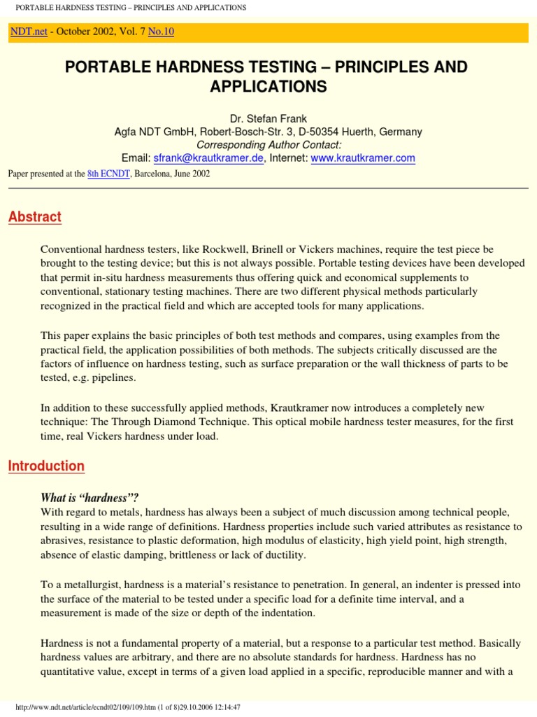 Portable Hardness Testing - Principles and Applications | PDF ...