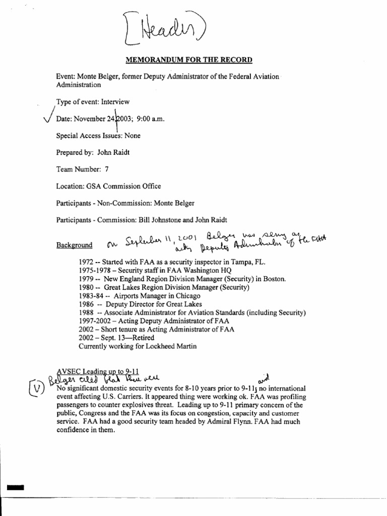 T7 B10 Team 7 MFRs Belger FDR - 11-24-03 Monte Belger Interview W Notes ...