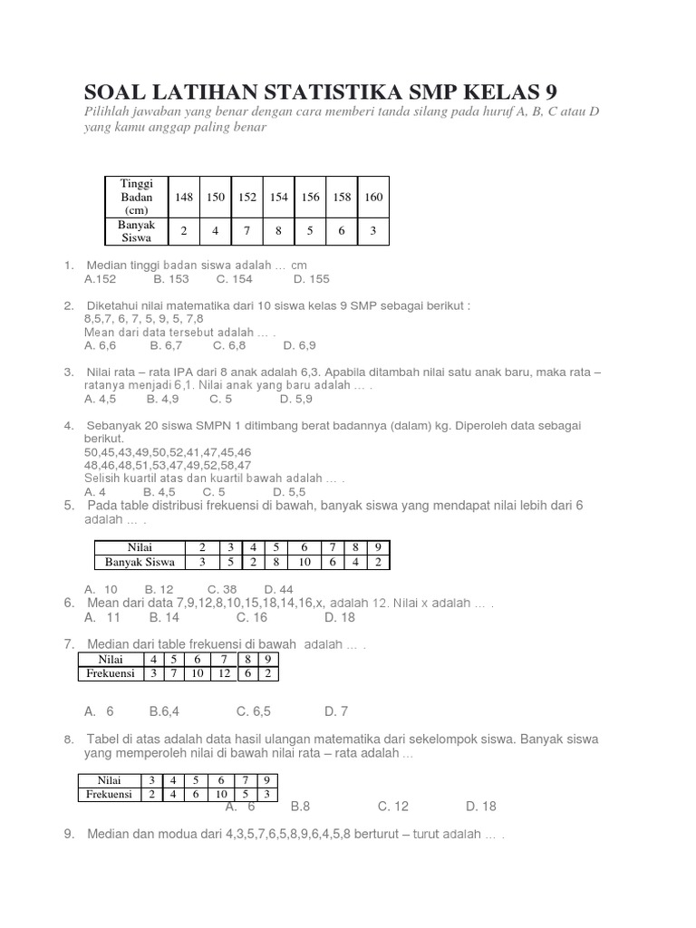 Soal Latihan Statistika SMP Kelas 9 | PDF
